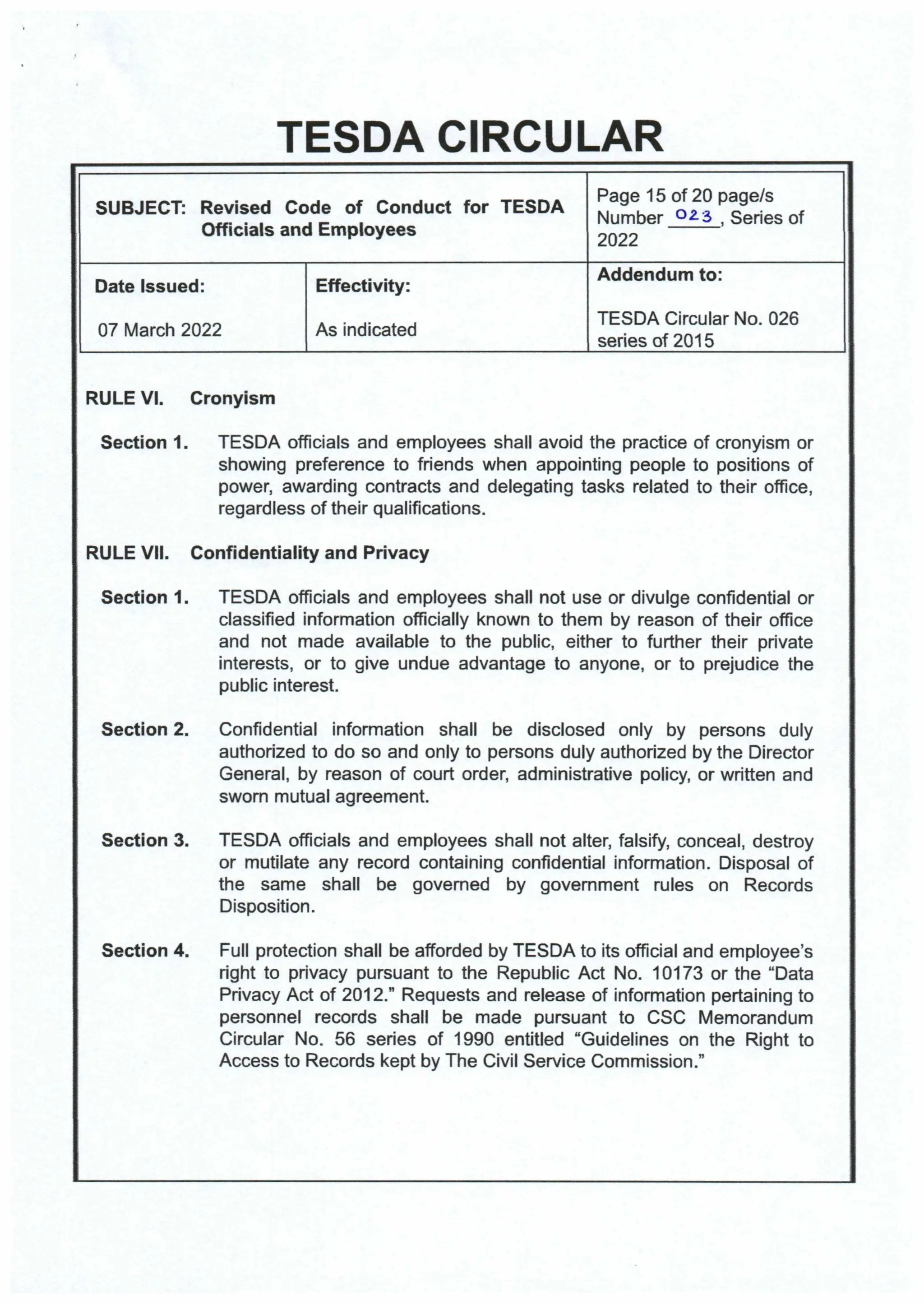 TESDA Circular No. 023-2022.pdf tesda123 | PDF