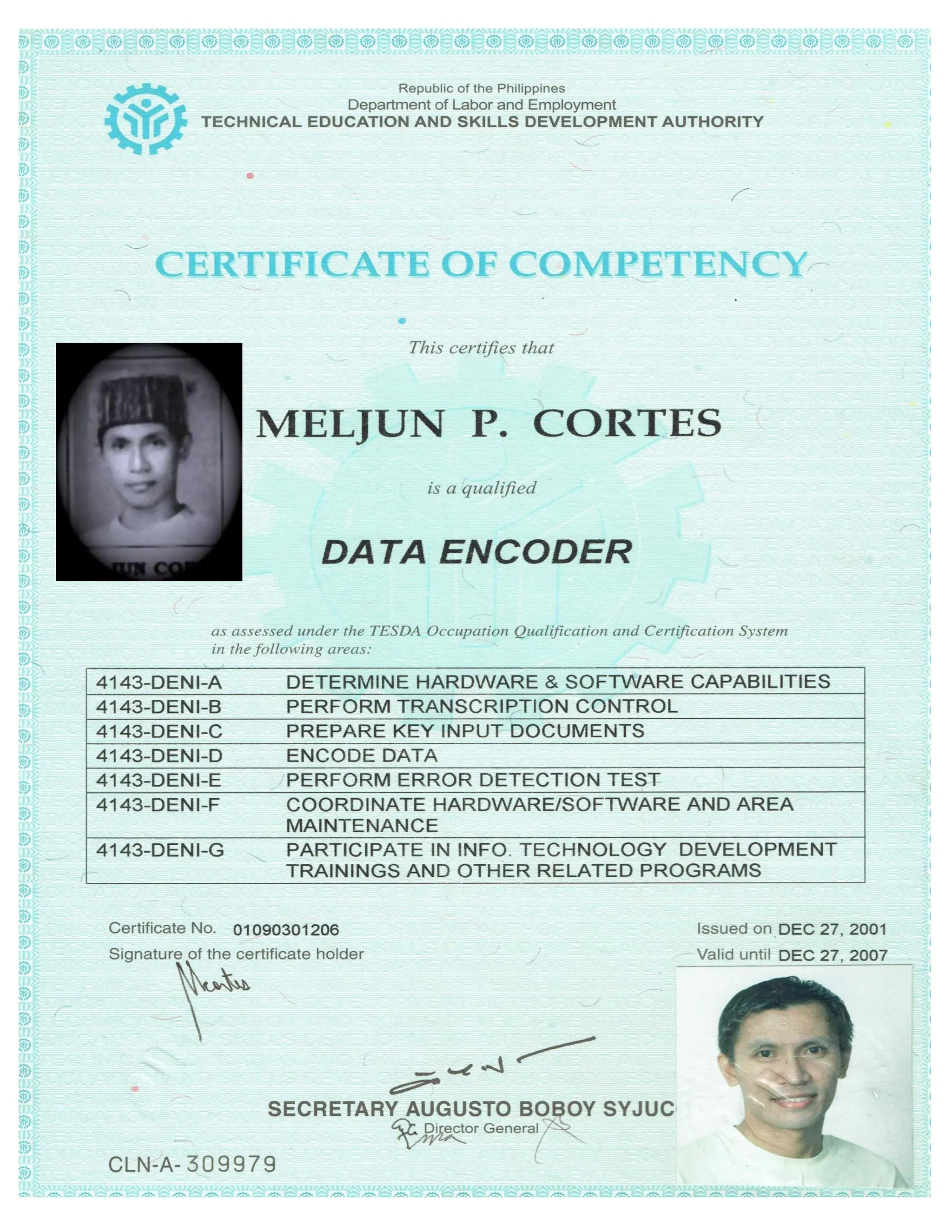 TESDA COC License NC I Data Encoder TESDA | PDF