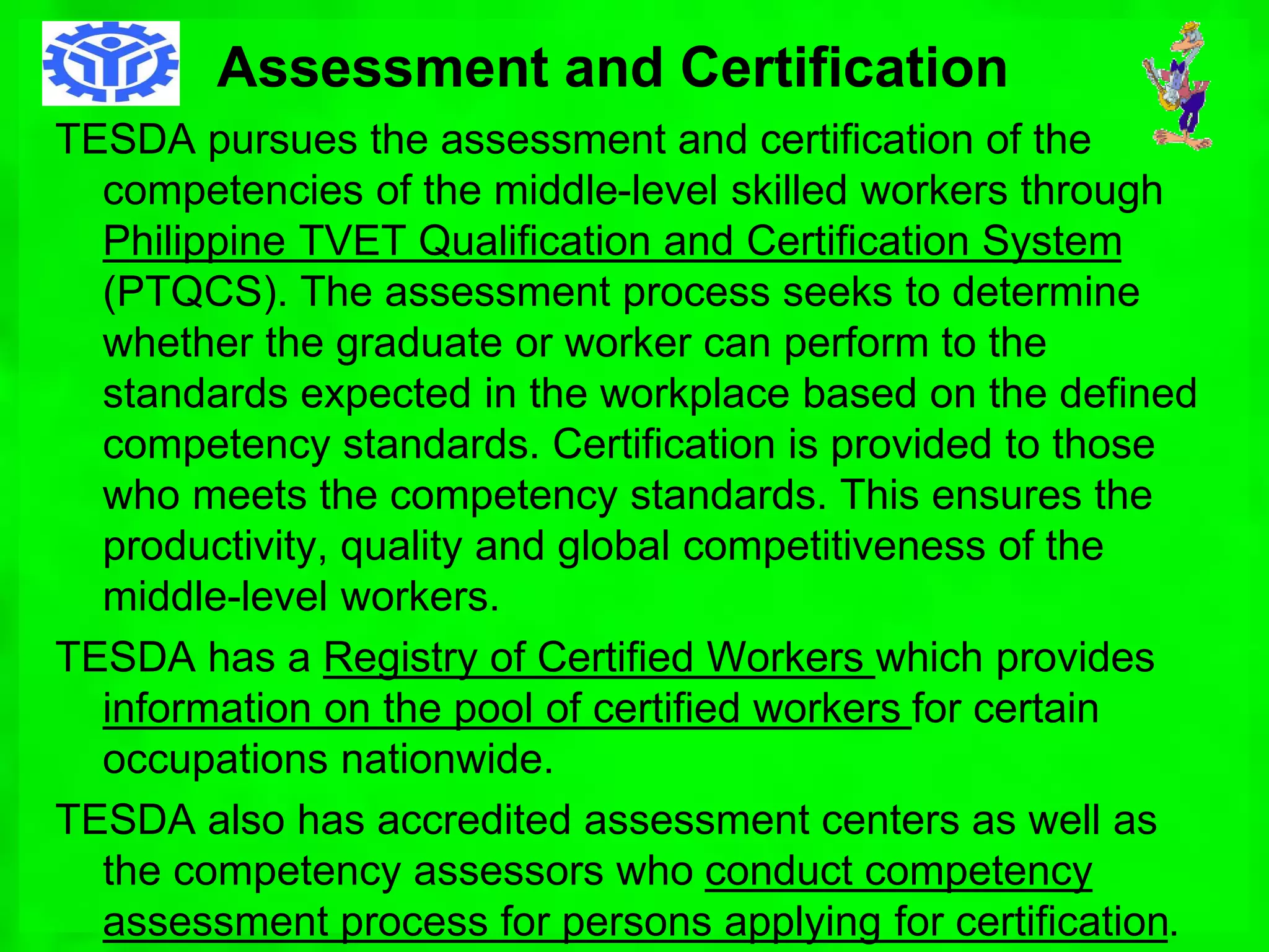 TESDA: TESDA: TVET Training Continuum (Technical Education & Skills ...