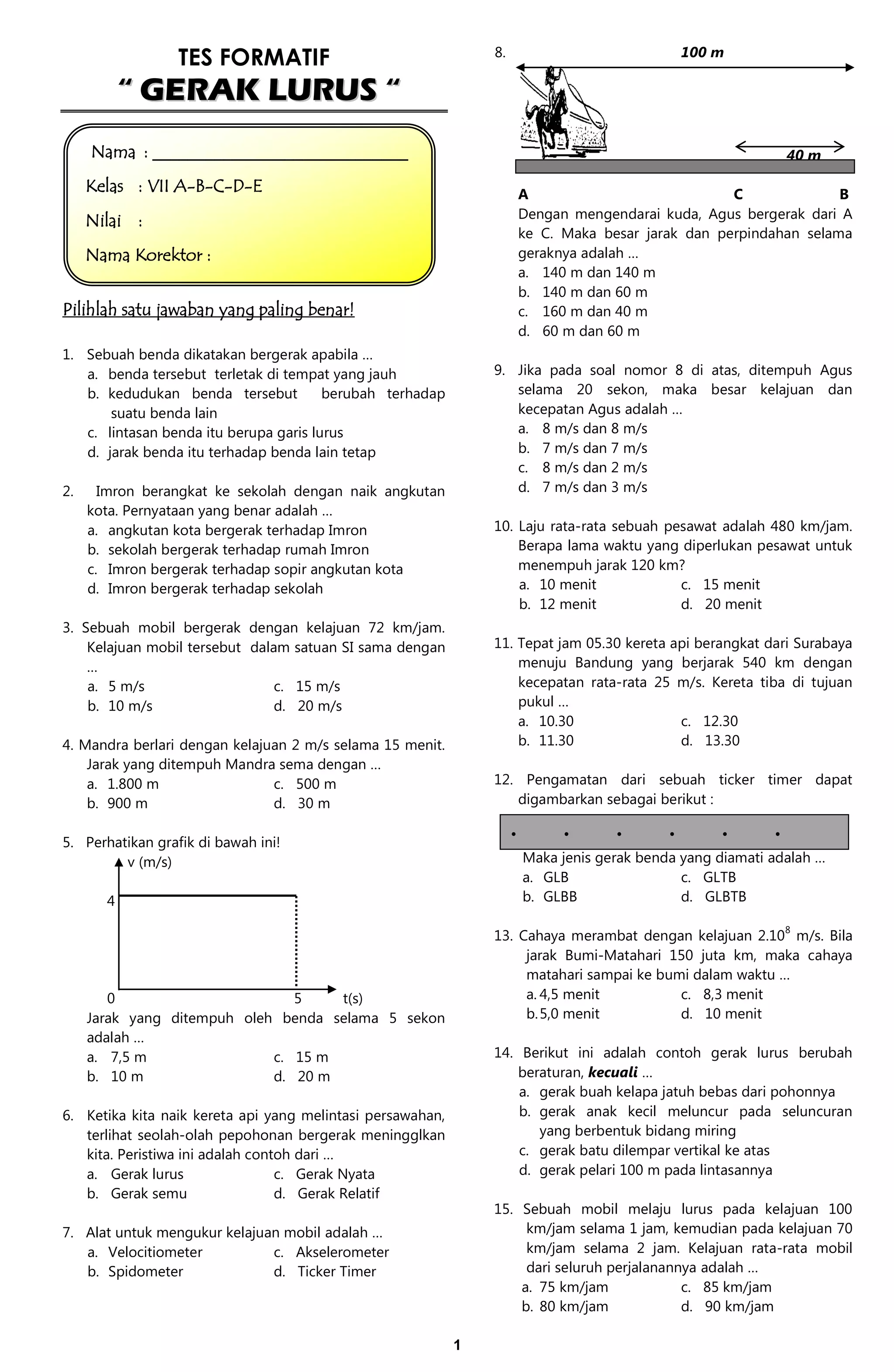 Tes Formatif Gerak Lurus | PDF