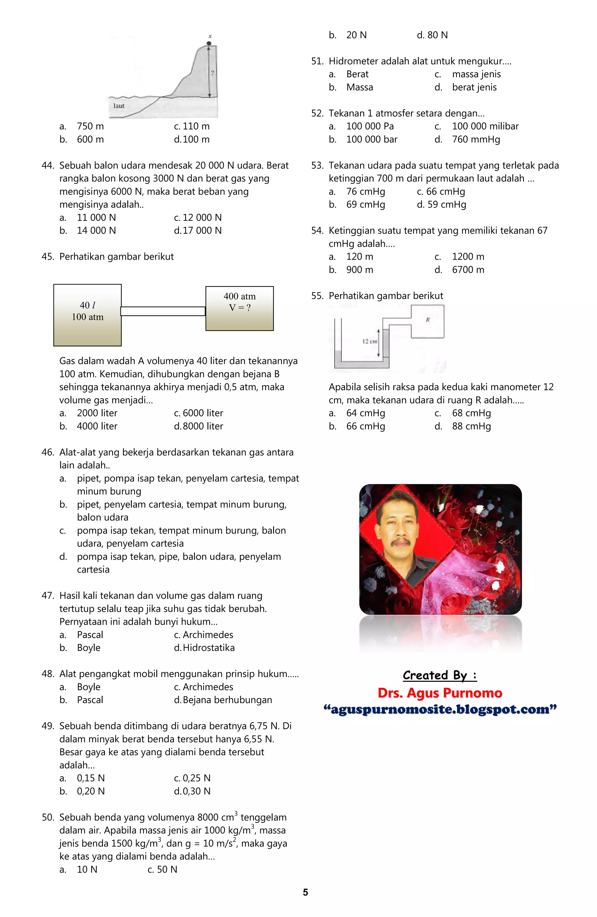 Tes Formatif Tekanan Zat Padat,Cair, dan Gas | PDF