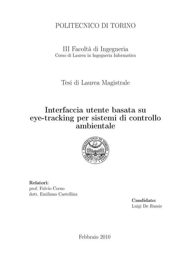 Interfaccia utente basata su eye-tracking per sistemi di controllo ...
