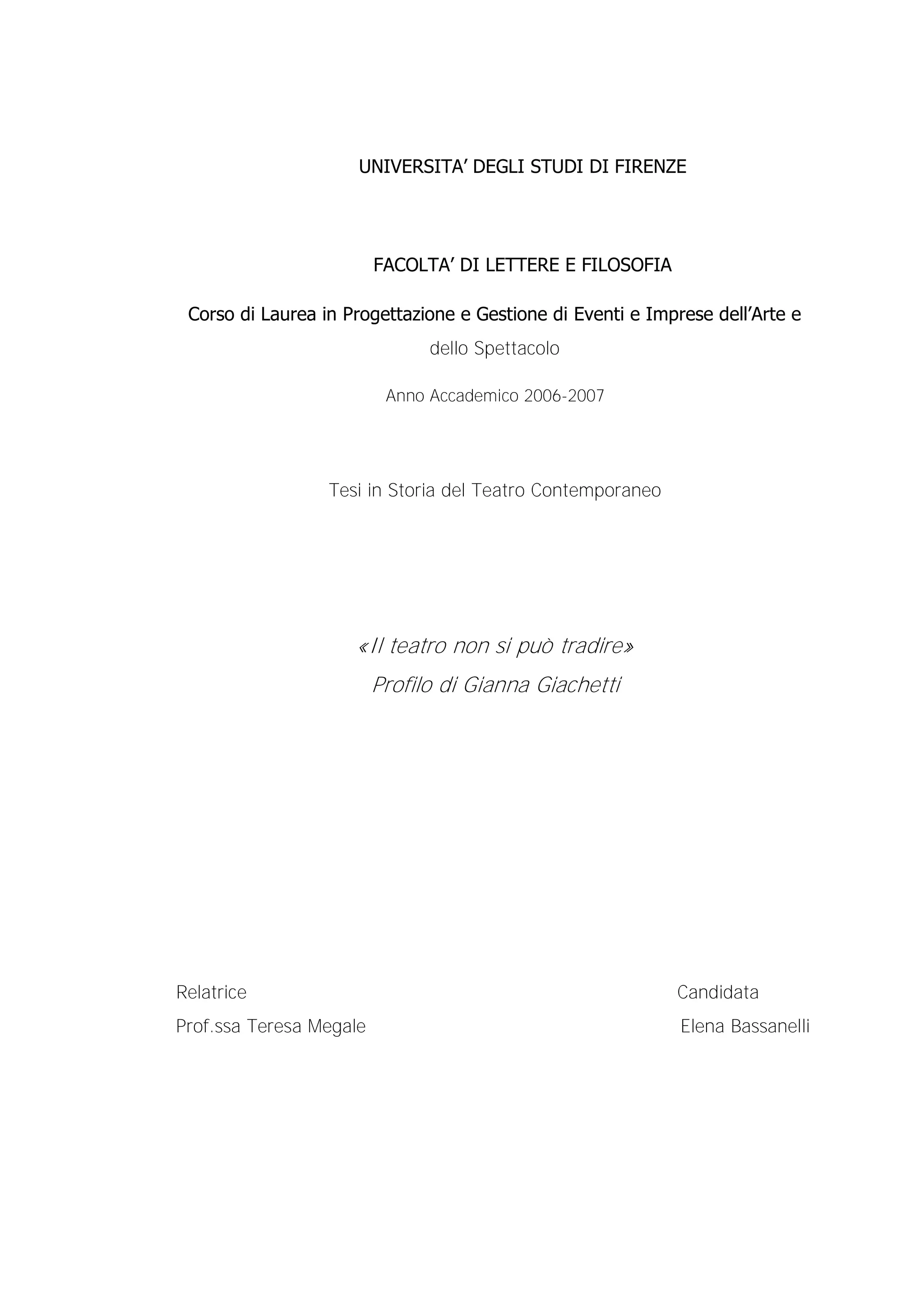 Tesi in storia del teatro contemporaneo di gianna giachetti | PDF