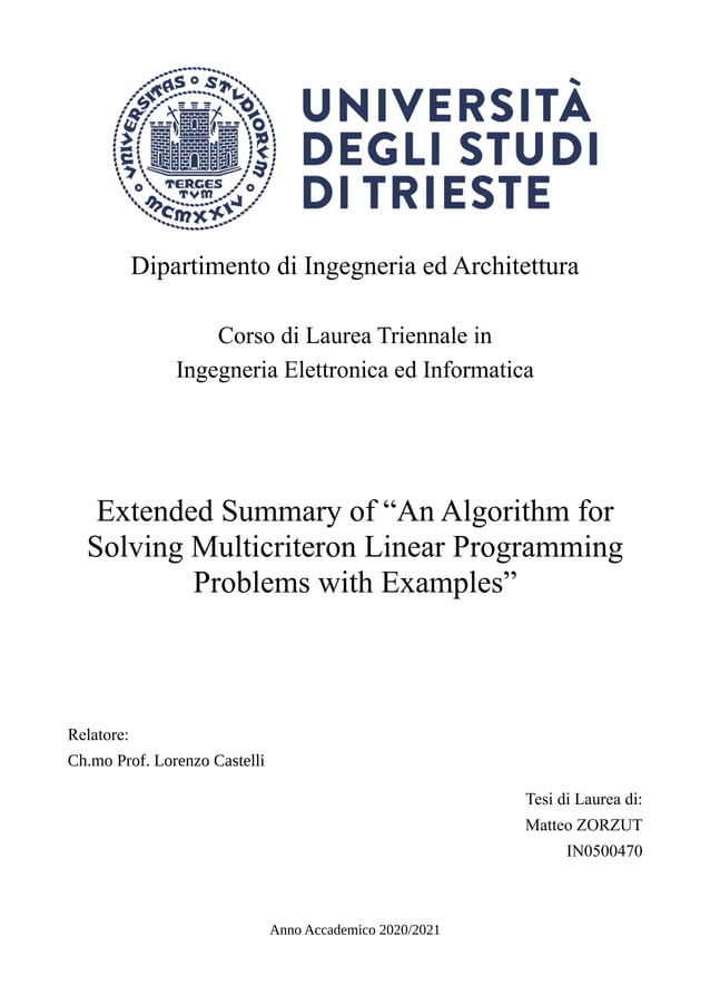 Extended Summary of “An Algorithm for Solving Multicriteron Linear Programming Problems with ...