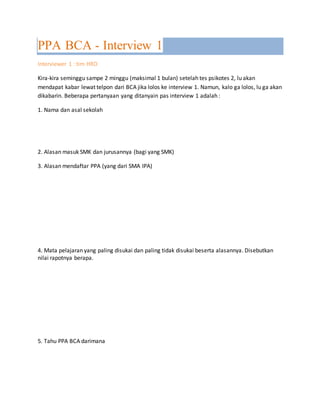 Tes Interview PPA BCA | DOCX