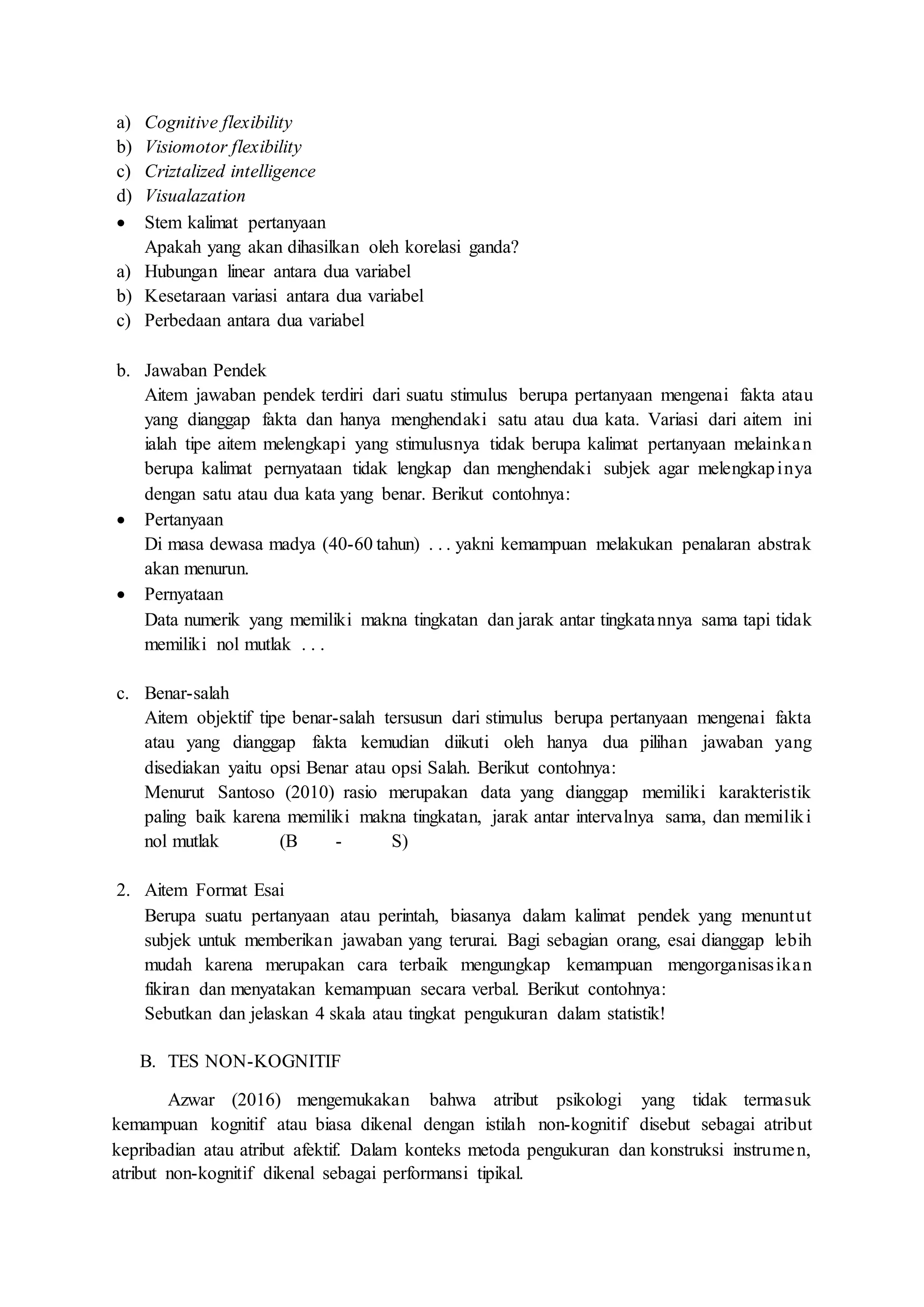 Tes kognitif & nonkognitif | DOCX