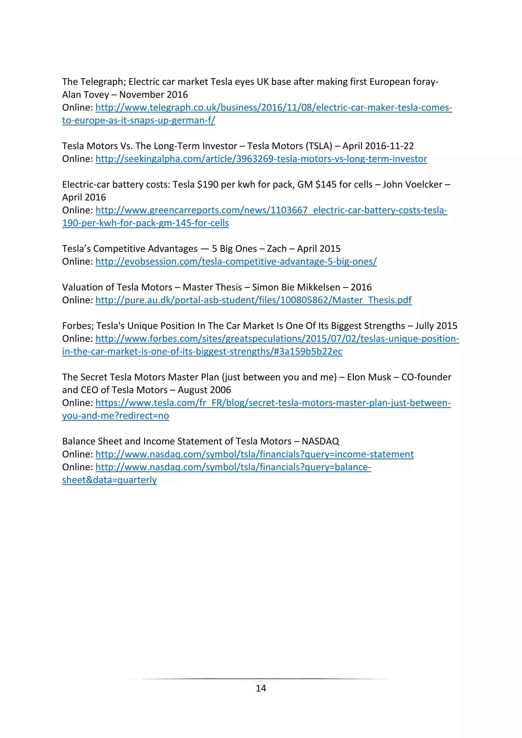 Tesla Motors Inc. Strategic analysis 2016 | PDF