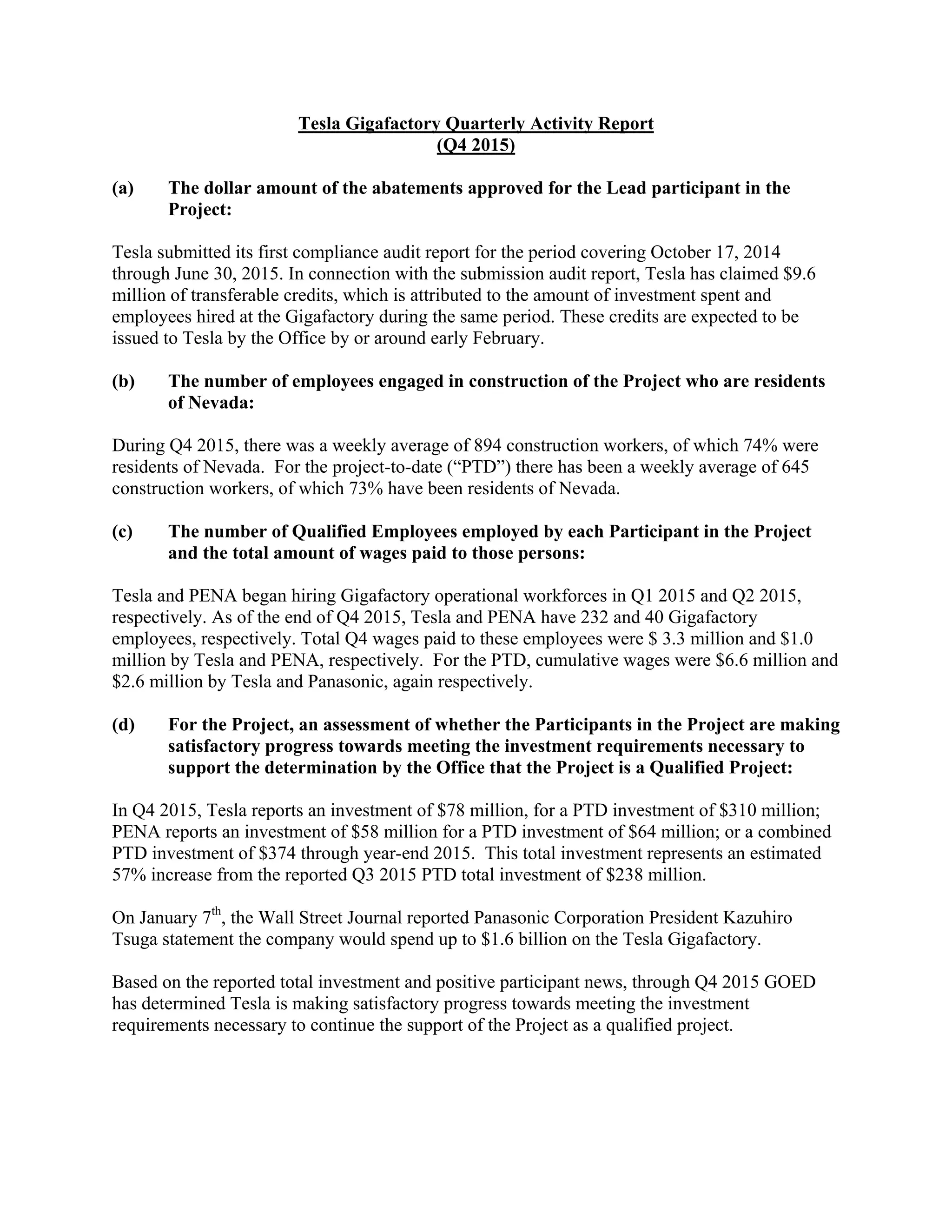 Tesla gigafactory q4_2015_report | PDF