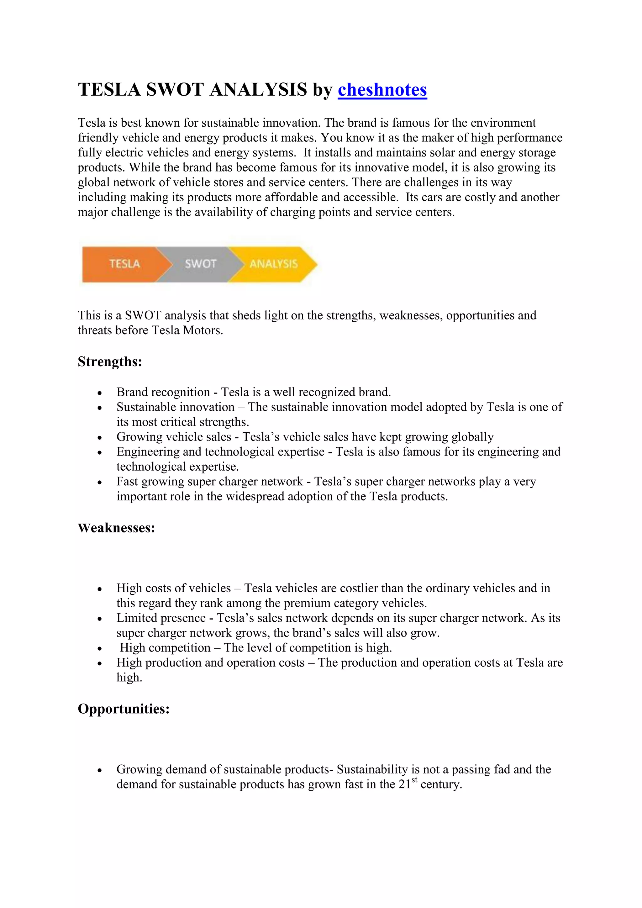 Tesla swot analysis by Notesmatic | PDF