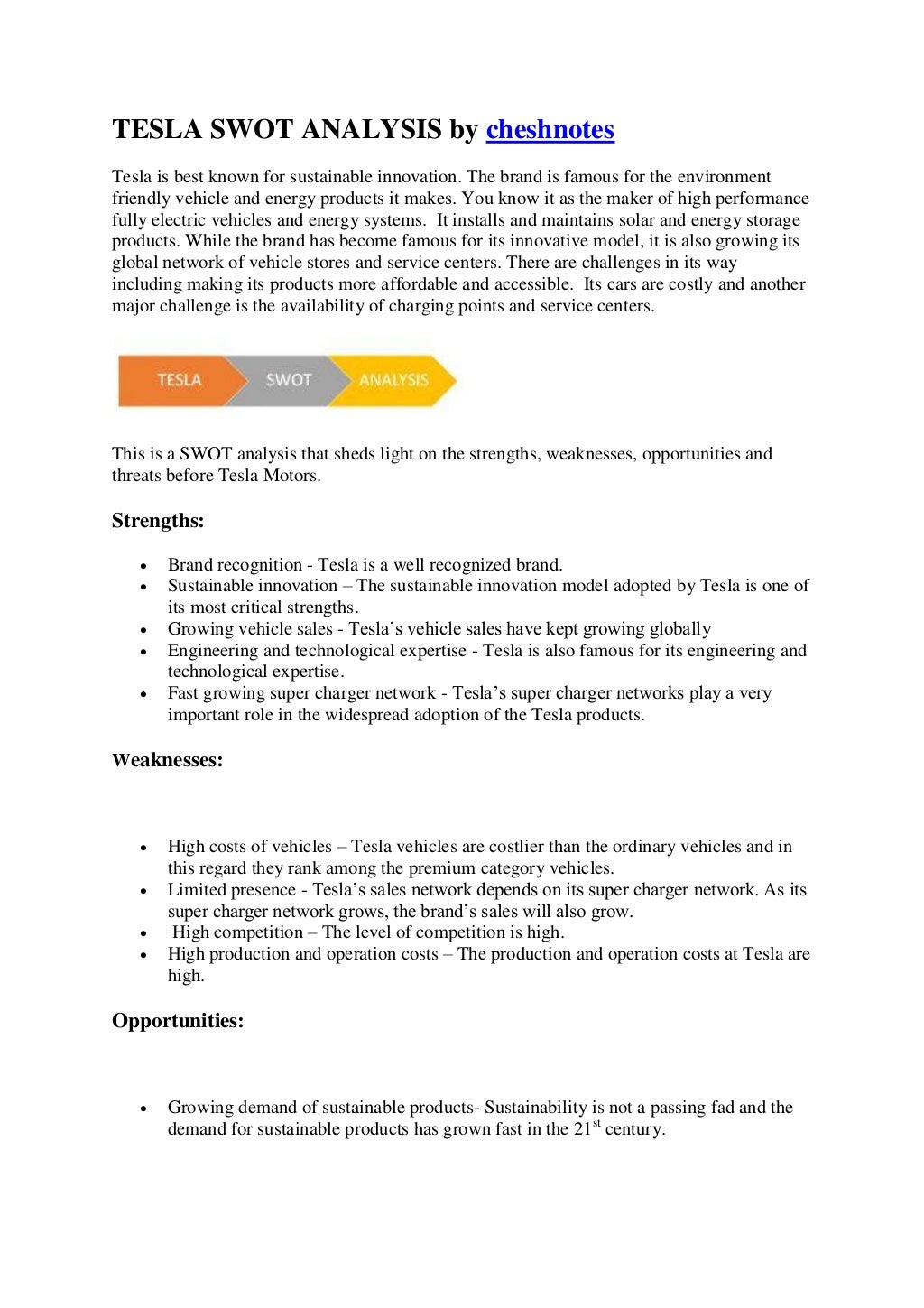 Tesla swot analysis by Notesmatic