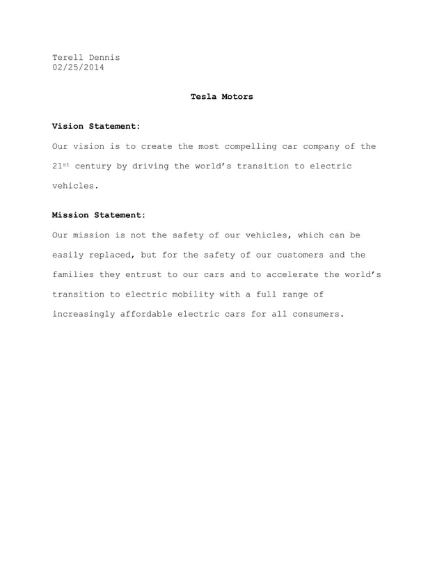 Tesla vison and mission | DOCX