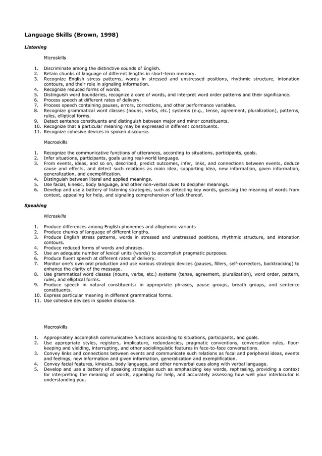 TESOL 109 - The Skills-based Syllabus Design | DOC