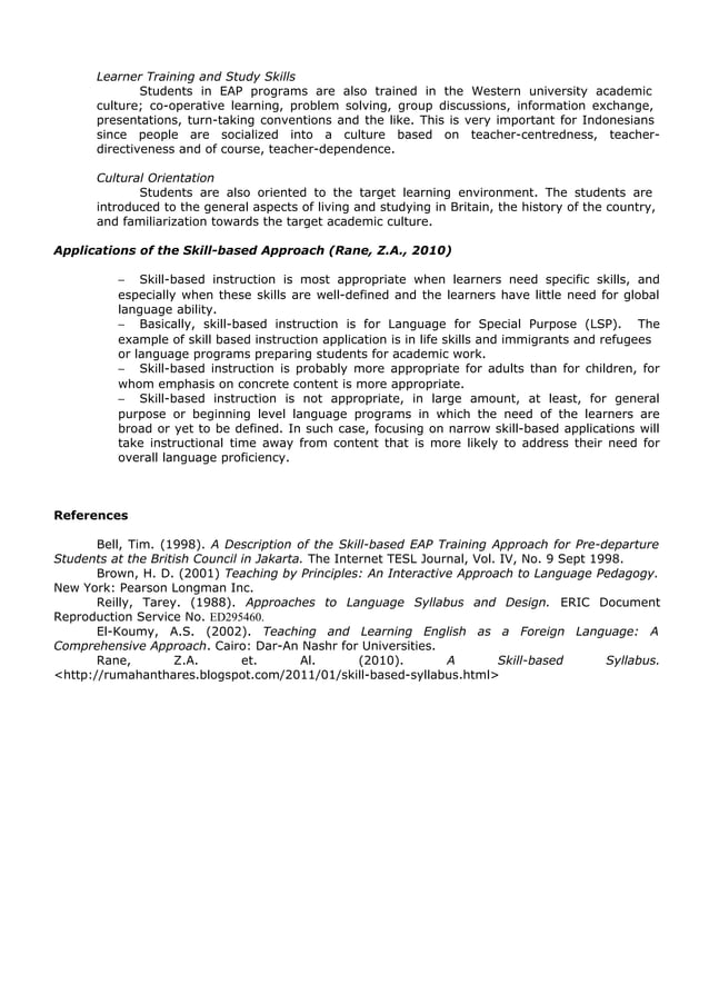 TESOL 109 - The Skills-based Syllabus Design | DOC