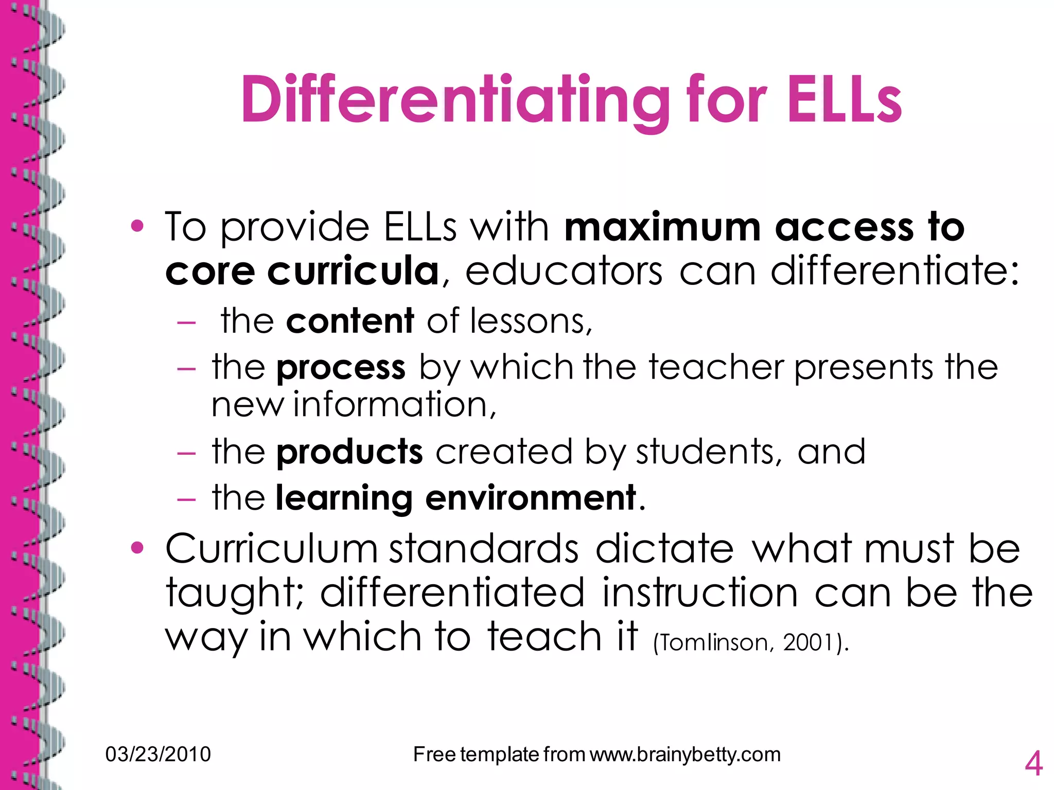 Tesol 2010: Differentiation, Language Objectives | PDF