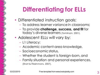 Tesol 2010: Differentiation, Language Objectives | PPT