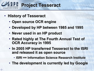 Tesseract OCR Engine - OpenFest 2009 | PPT