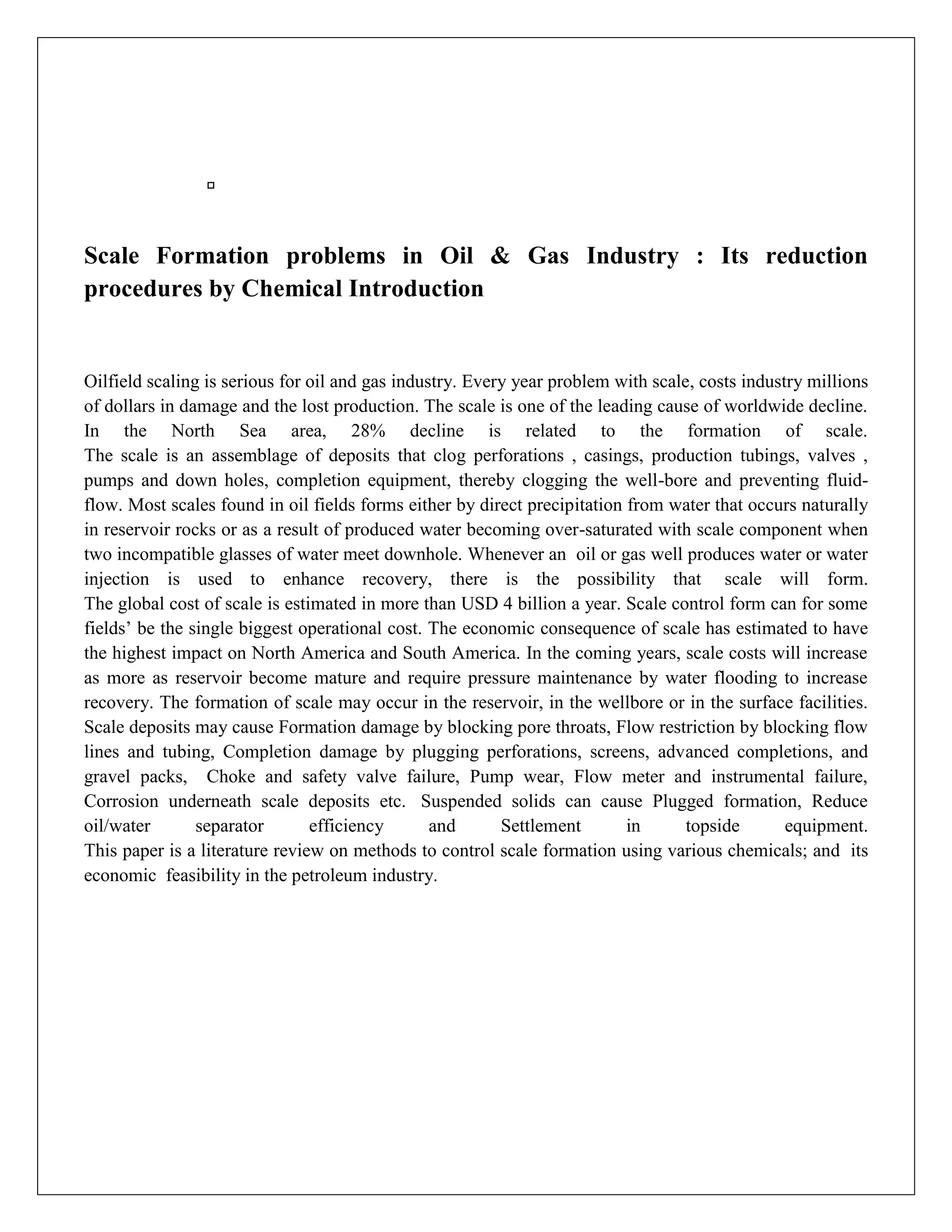 Scale Formation problems in Oil & Gas Industry : Its reduction ...
