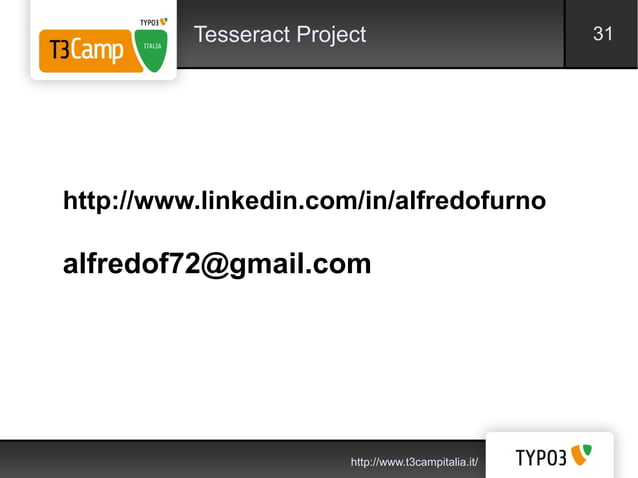 Tesseract Project - T3Camp Italia 2011 Bologna | PPT
