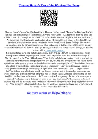 Tess Of The D Urbervilles Essay | PDF