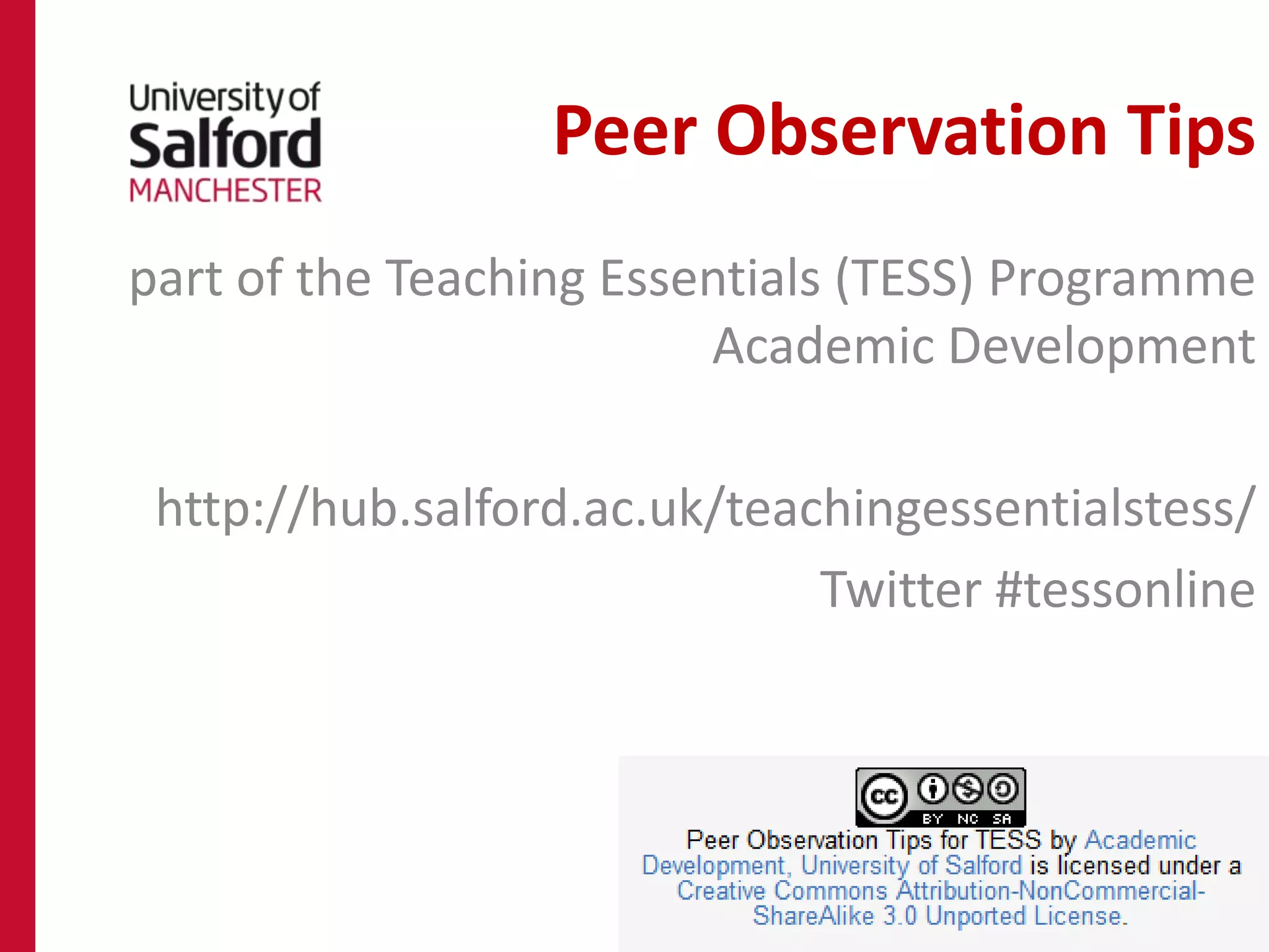 Peer Observation Tips for TESS | PPTX