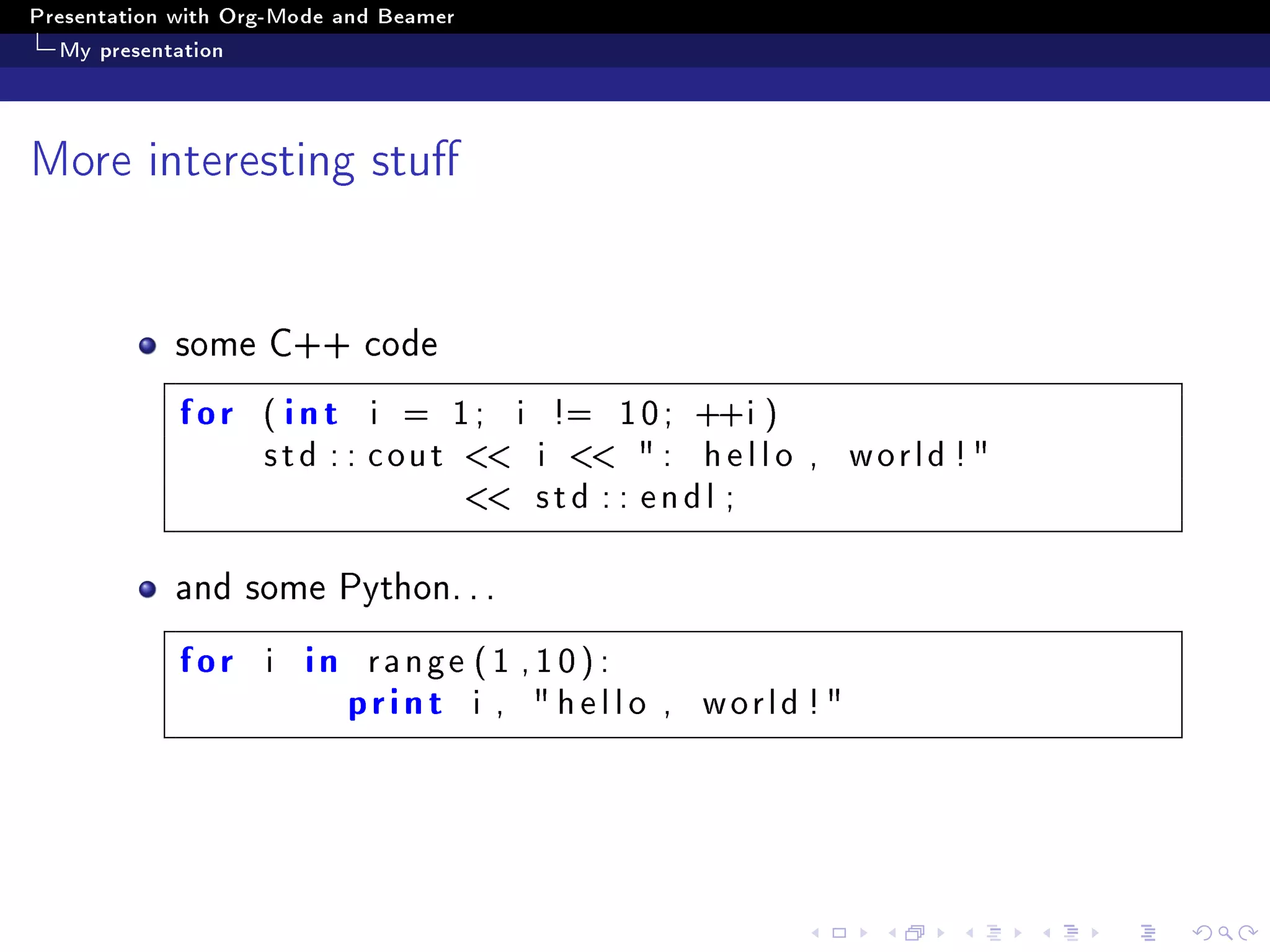 Example Presentation using org-mode and beamer | PPT