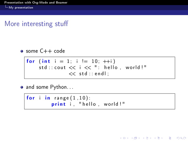 Example Presentation using org-mode and beamer | PPT
