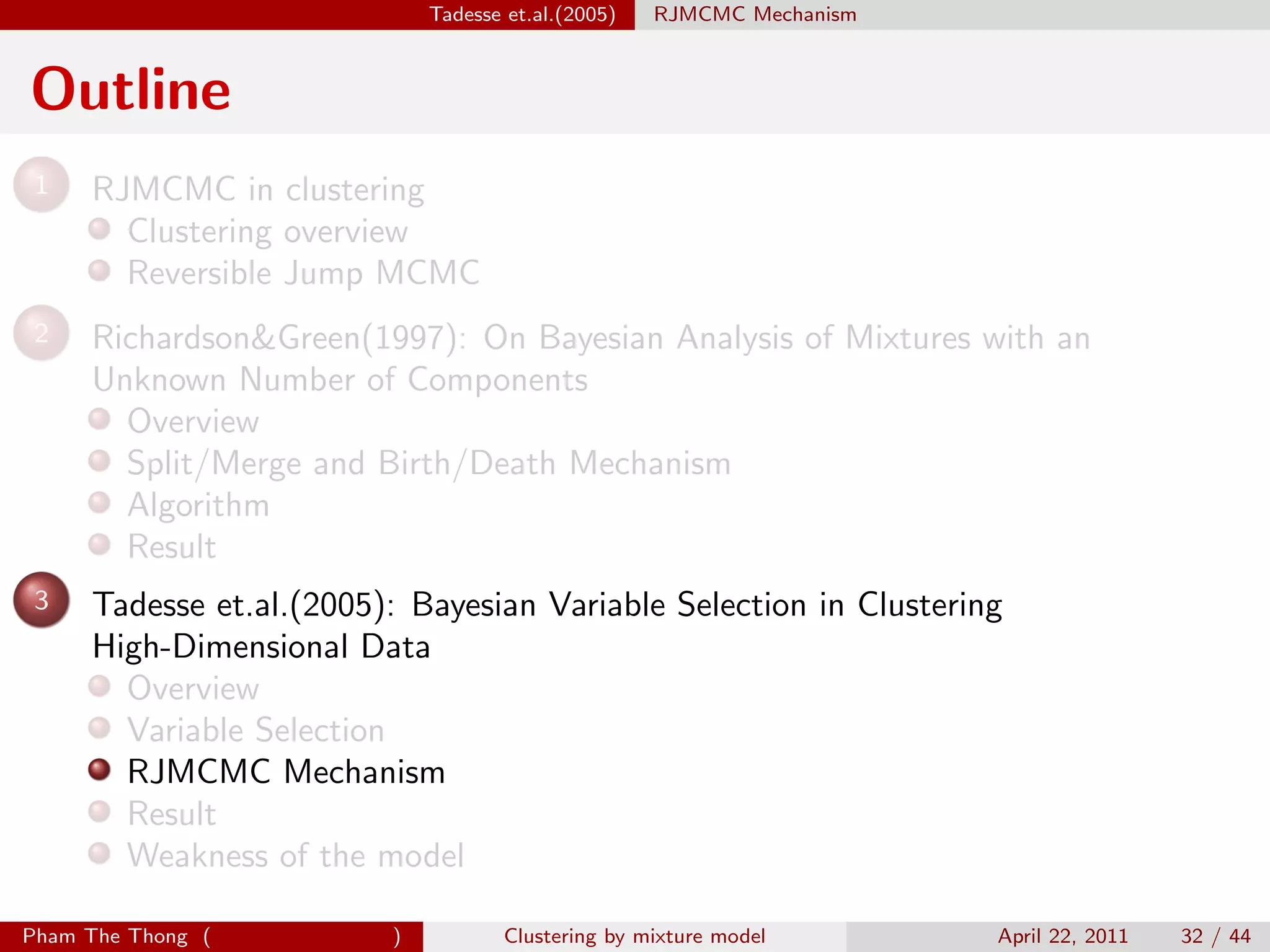 RJMCMC in clustering | PDF