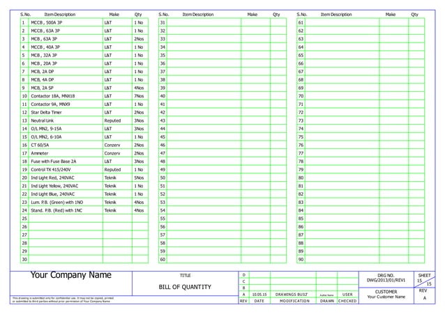MCC PANEL WIRING, GA and BOM Sample | PDF