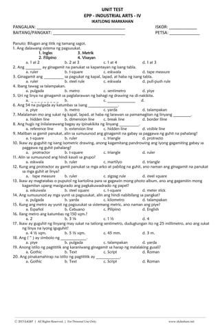 K TO 12 GRADE 4 IKATLONG MARKAHAN DIAGNOSTIC / PRE TEST | PDF