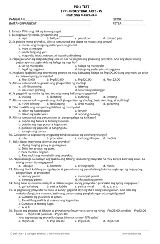 K TO 12 GRADE 4 IKATLONG MARKAHAN DIAGNOSTIC / PRE TEST | PDF
