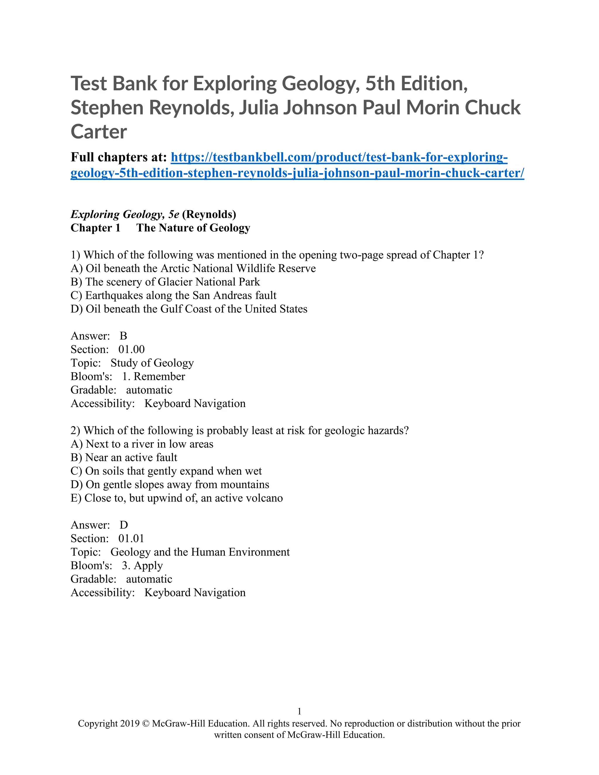 test-bank-for-exploring-geology-5th-edition-stephen-reynolds-julia ...