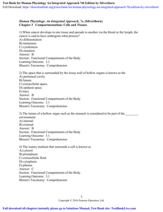 Test bank-for-human-physiology- chapter 3 | PDF