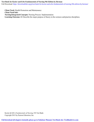 Test Bank for Kozier and Erbs Fundamentals of Nursing 9th Edition by ...