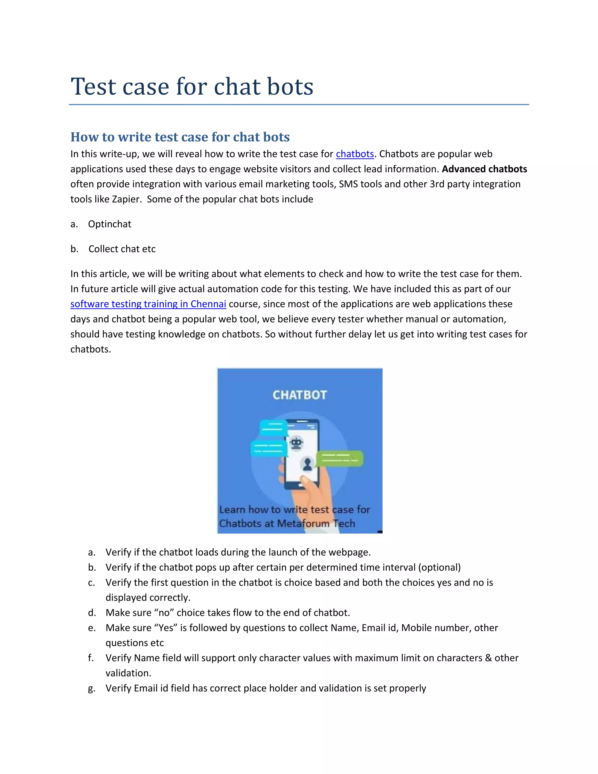 Test case for chatbots | PDF
