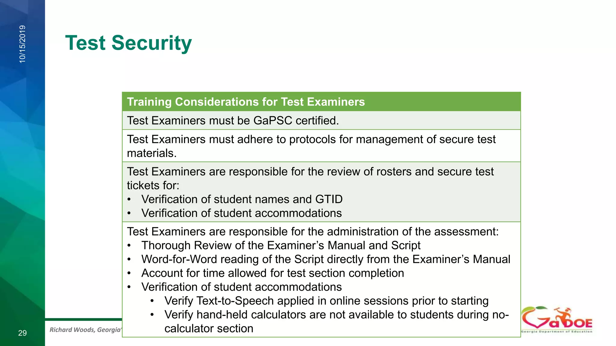 GA Milestone Test examiner-training pre-admin | PPTX