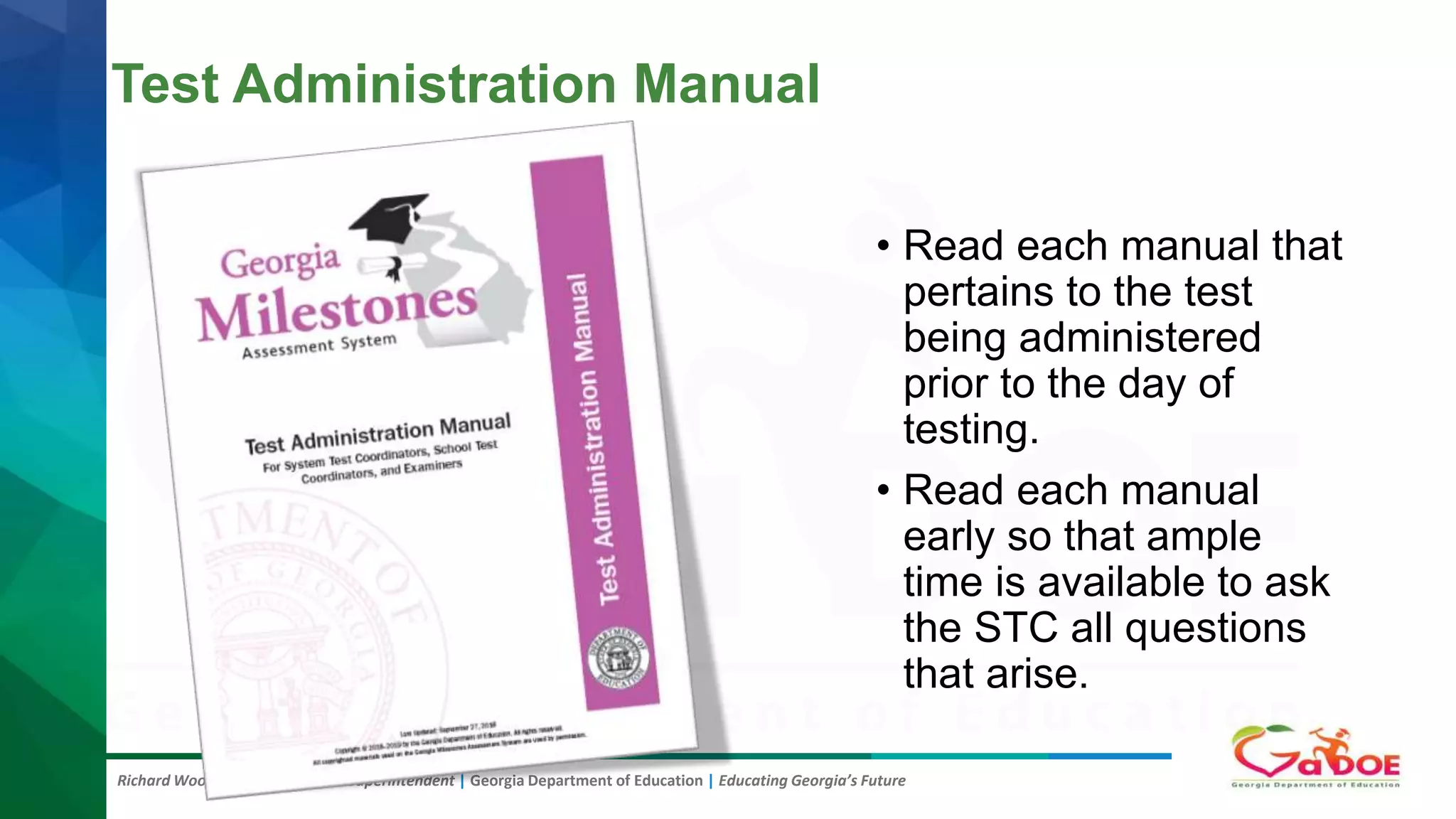 GA Milestone Test examiner-training pre-admin | PPTX