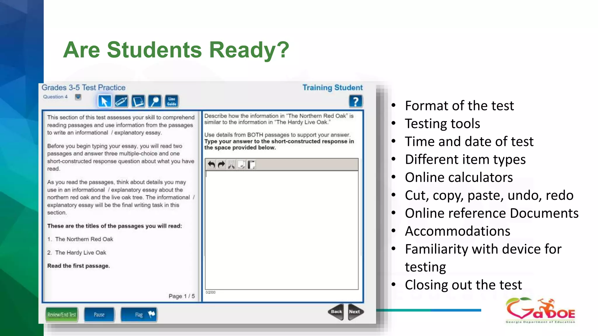 GA Milestone Test examiner-training pre-admin | PPTX