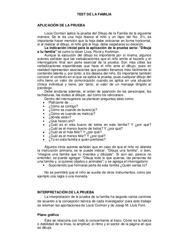 Interpretacion Del Test De La Familia En Niños - Actividad del Niño