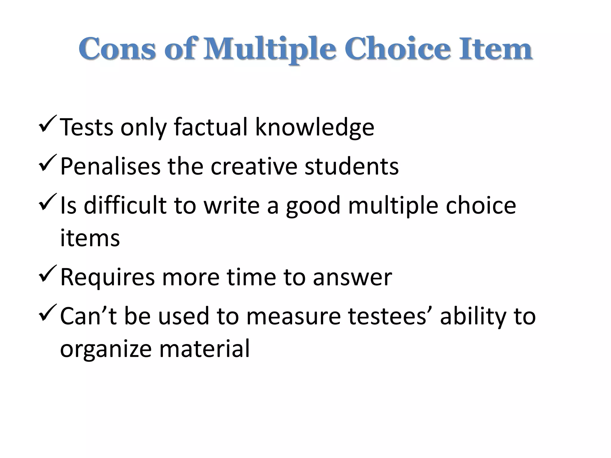 Test item formats: definition, types, pros and cons | PPTX