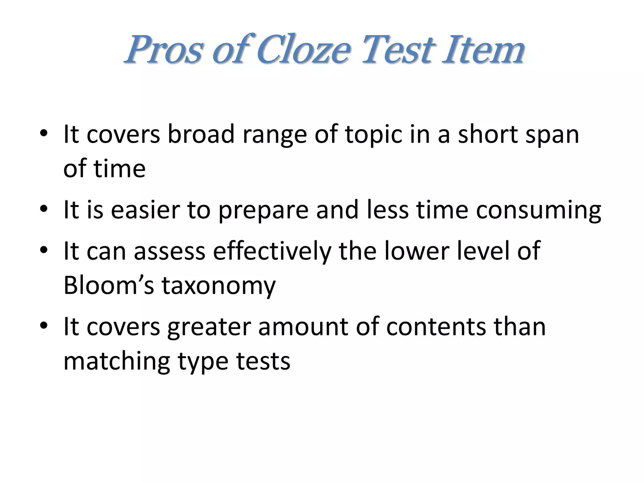 Test item formats: definition, types, pros and cons | PPTX