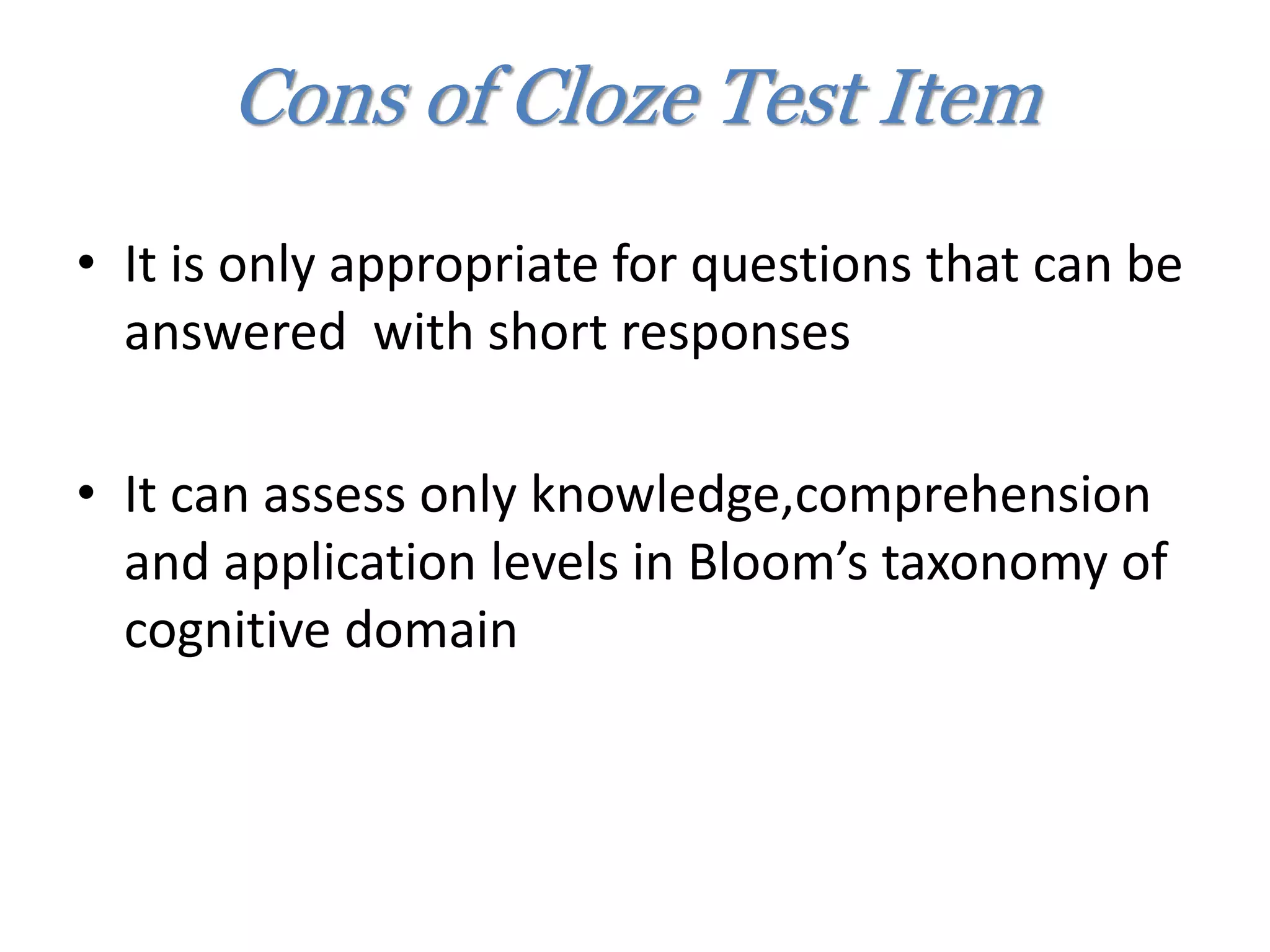 Test item formats: definition, types, pros and cons | PPTX