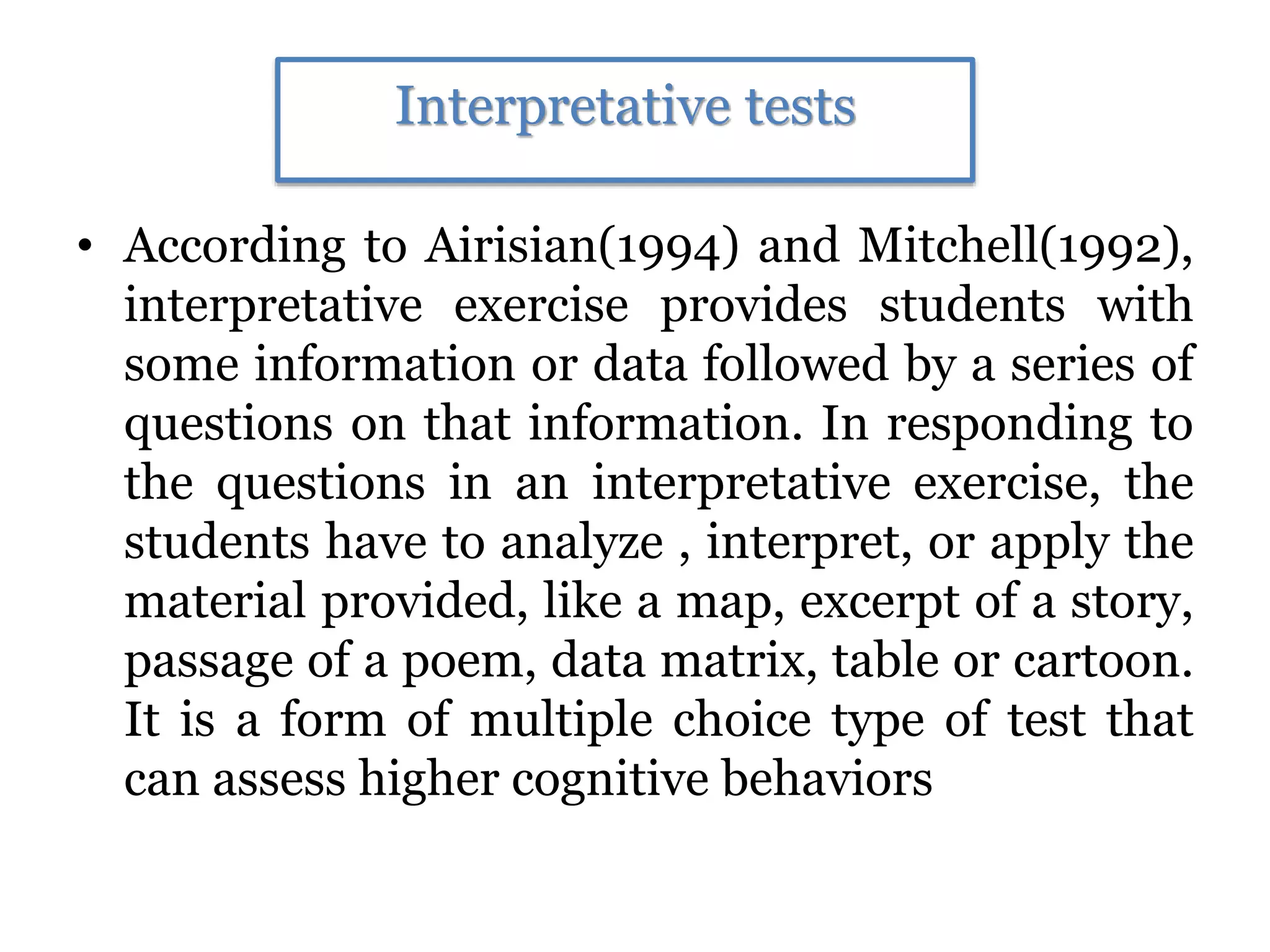 Test item formats: definition, types, pros and cons | PPTX