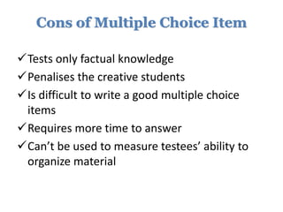 Test item formats: definition, types, pros and cons | PPTX