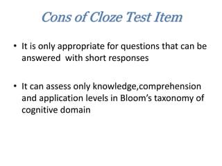 Test item formats: definition, types, pros and cons | PPTX
