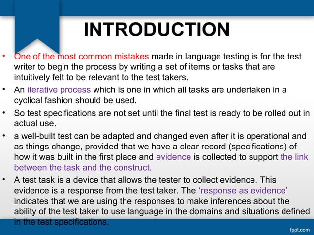 Test specifications and designs