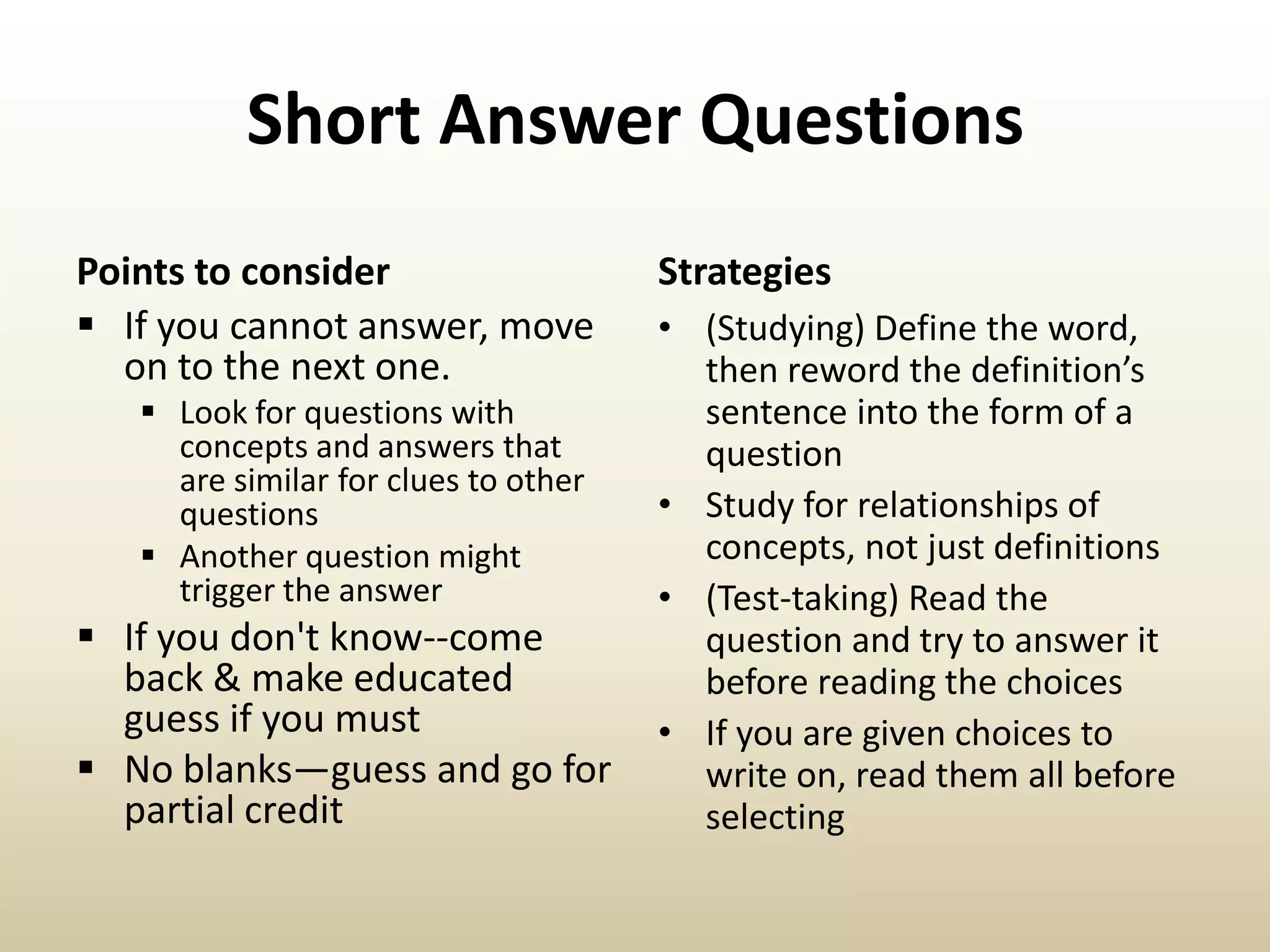 Test taking strategies 2009 workshop-revised11-17-09 | PPTX
