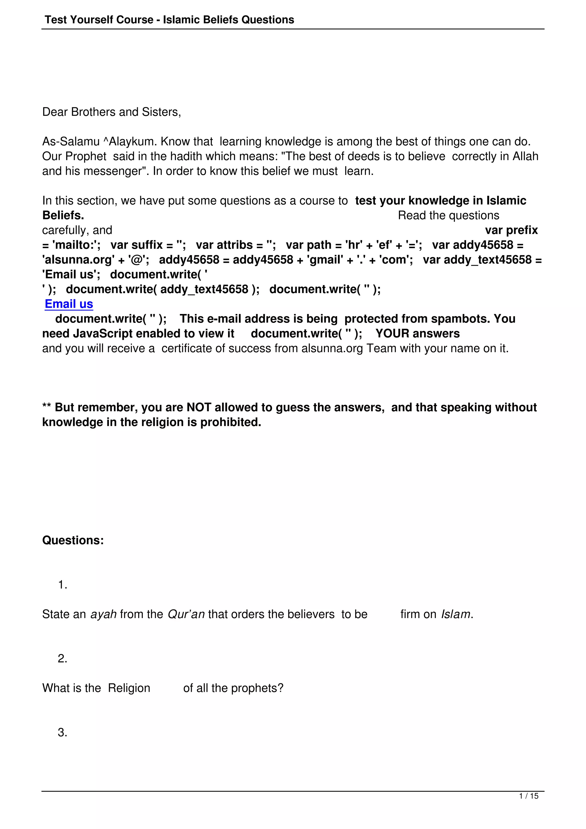 Test Your BASIC Islamic Knowledge | PDF | Islam | Religion & Spirituality