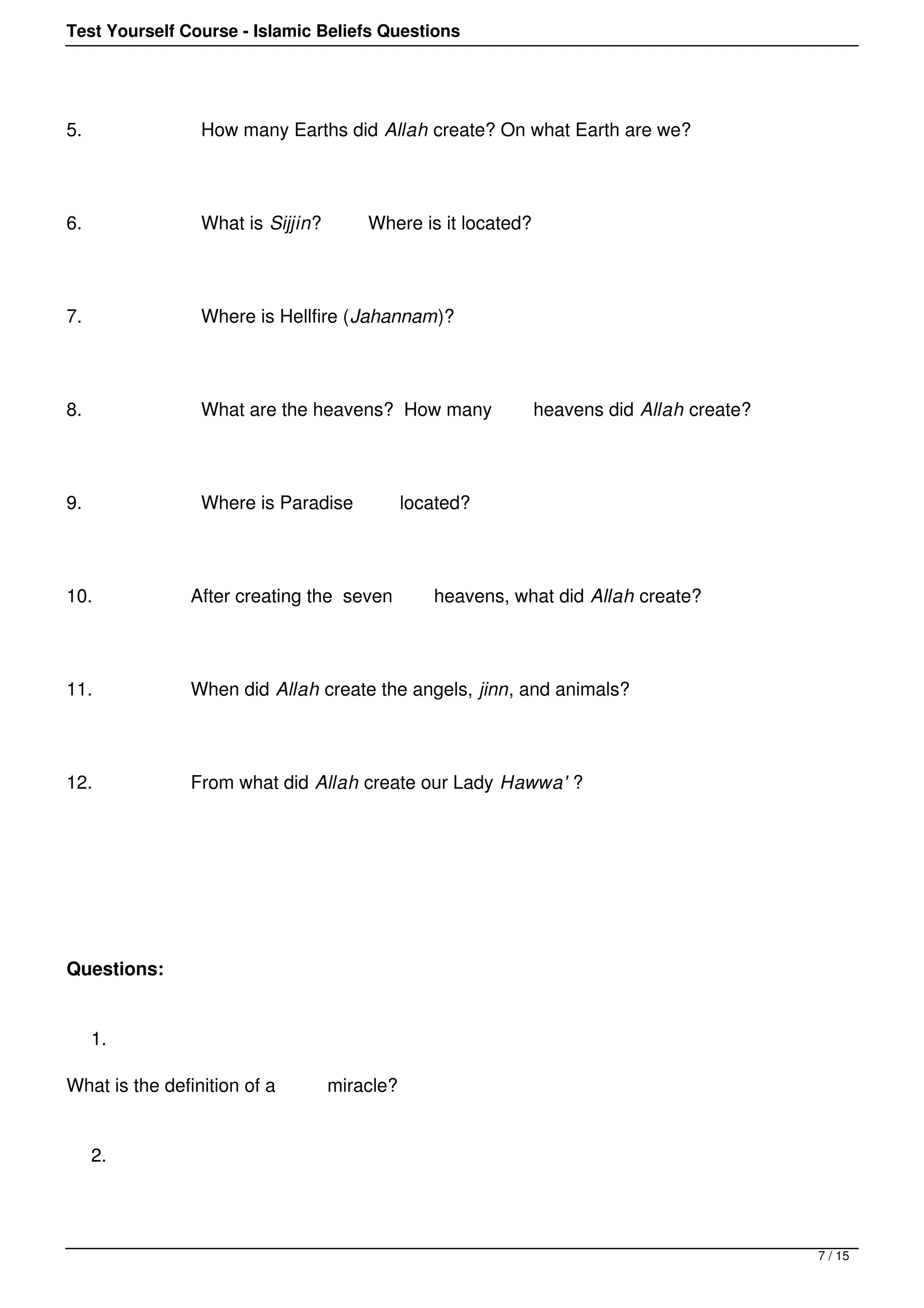 Test Your BASIC Islamic Knowledge | PDF