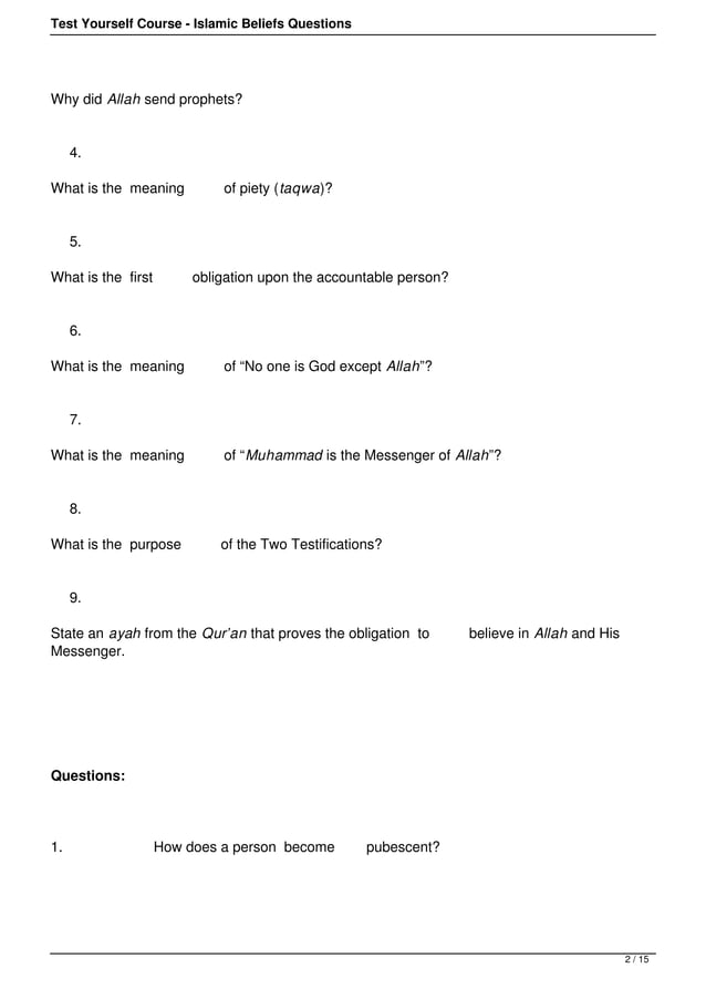 Test Your BASIC Islamic Knowledge | PDF