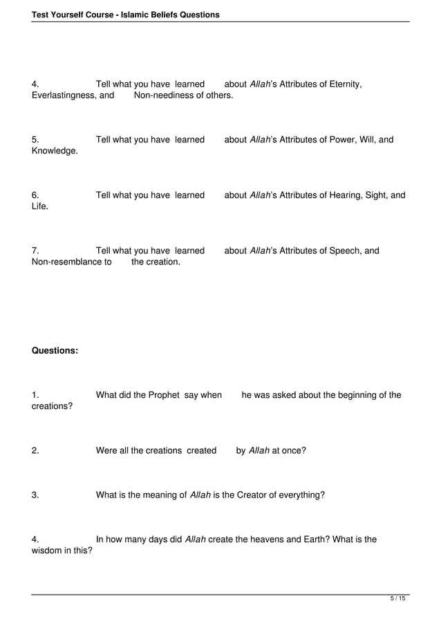 Test Your BASIC Islamic Knowledge | PDF